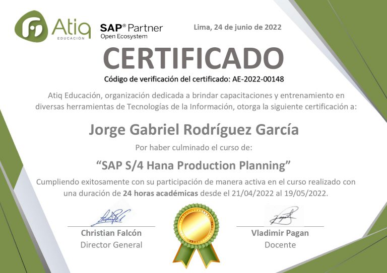 Curso SAP S/4 Hana PP – Atiq Educación Curso SAP S/4 Hana PP – Atiq Educación
